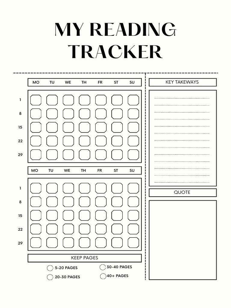 Black Minimalist My Reading Tracker Sheet Planner | PDF