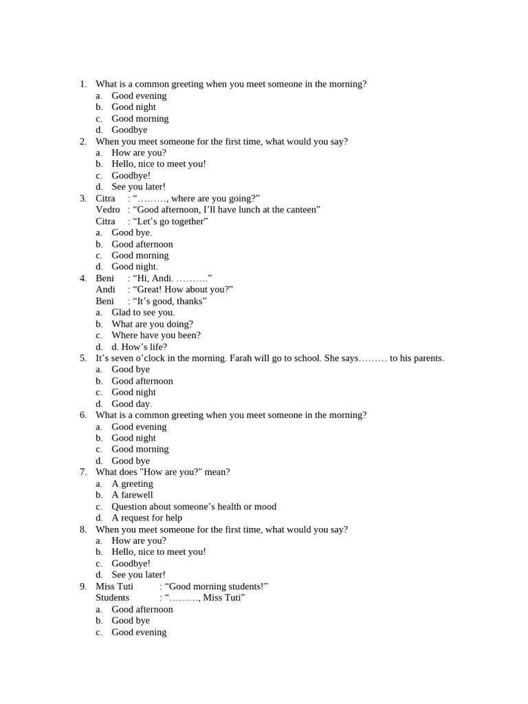 Greetings and Introductions Worksheet | PDF