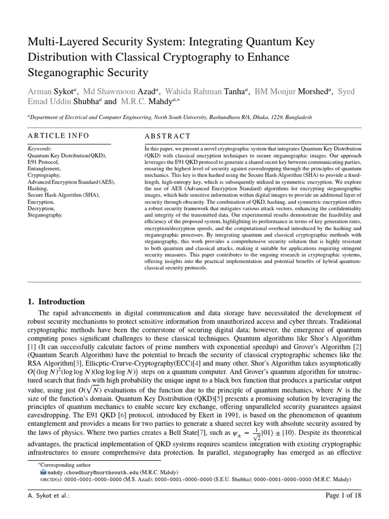 Multi-Layered Security System Integrating Quantum | PDF | Cryptography | Encryption