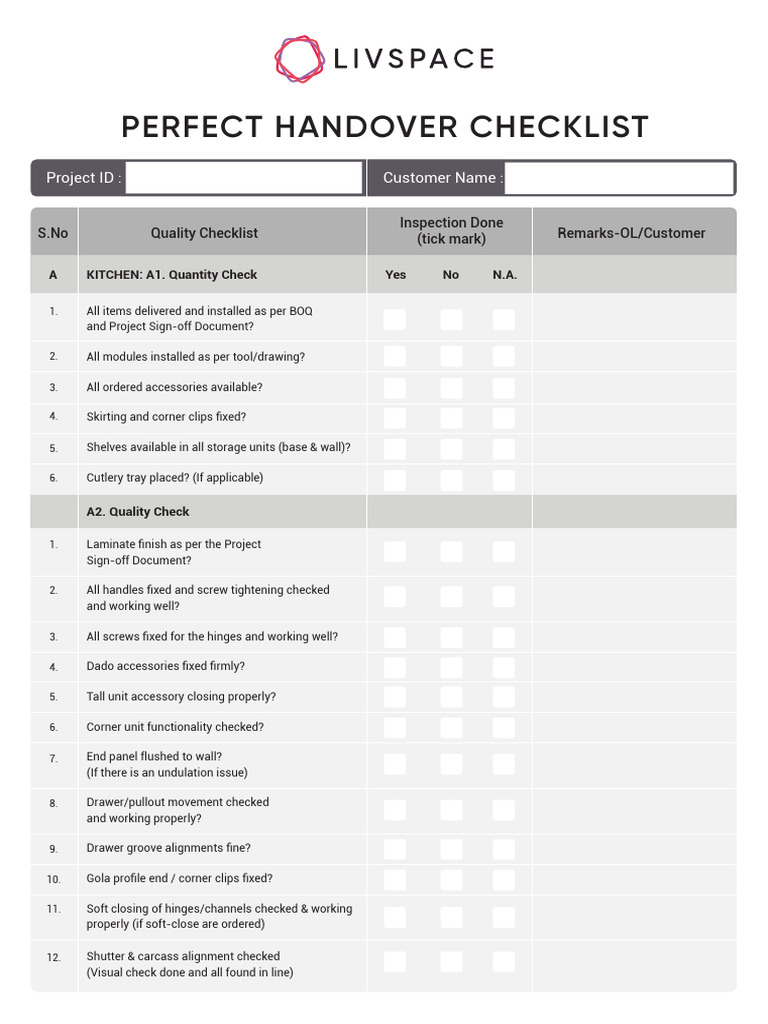 Handover Checklist | PDF | Countertop | Home