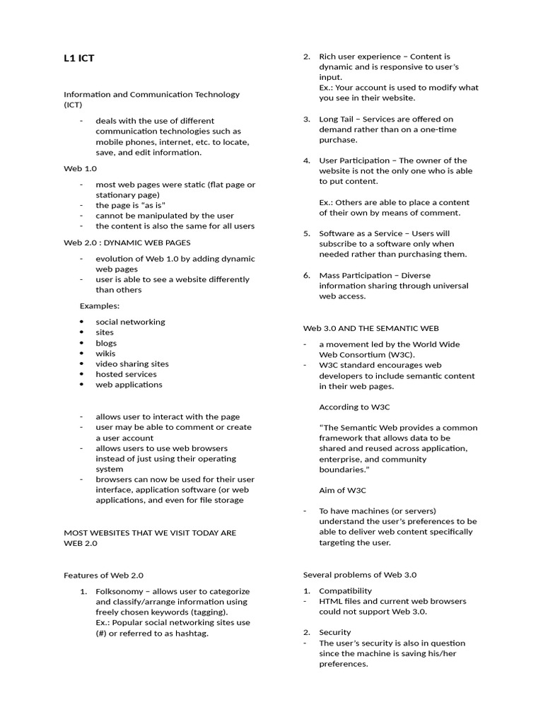 L1 ICT | PDF | World Wide Web | Internet & Web