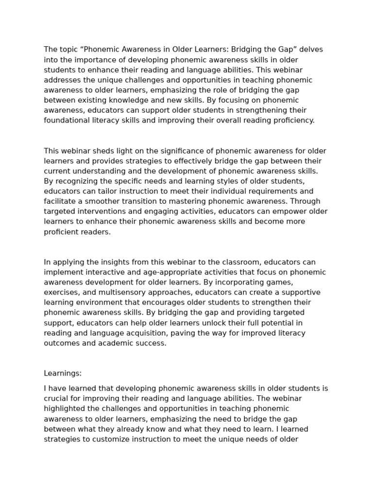 Bridging the gap | PDF | Learning | Literacy