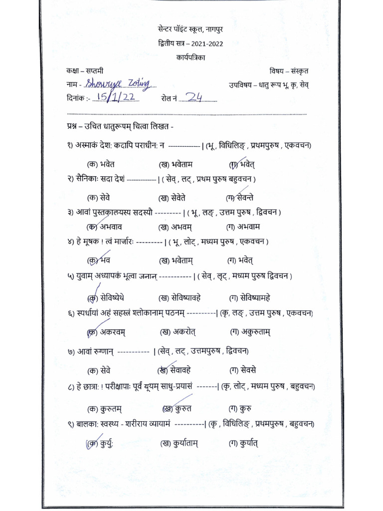 Dhatoroop Worksheet Shourya Zoting | PDF