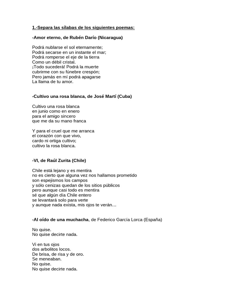 Sílaba de Poemas Clásicos en Español | PDF