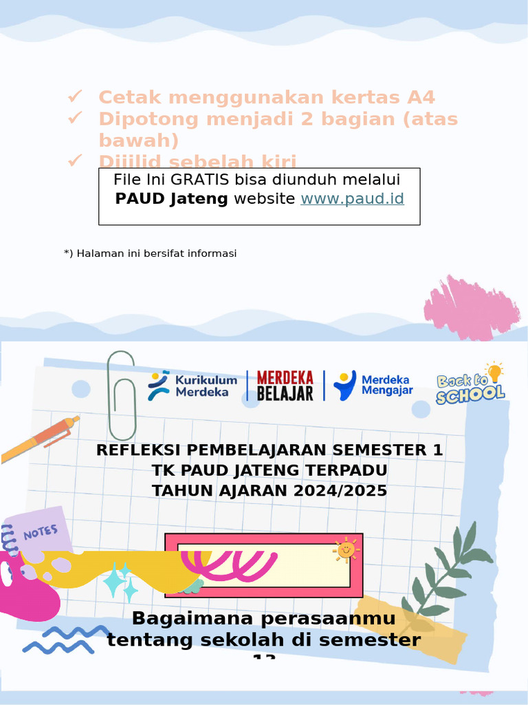 Refleksi Pembelajaran PAUD Semester 1 | PDF