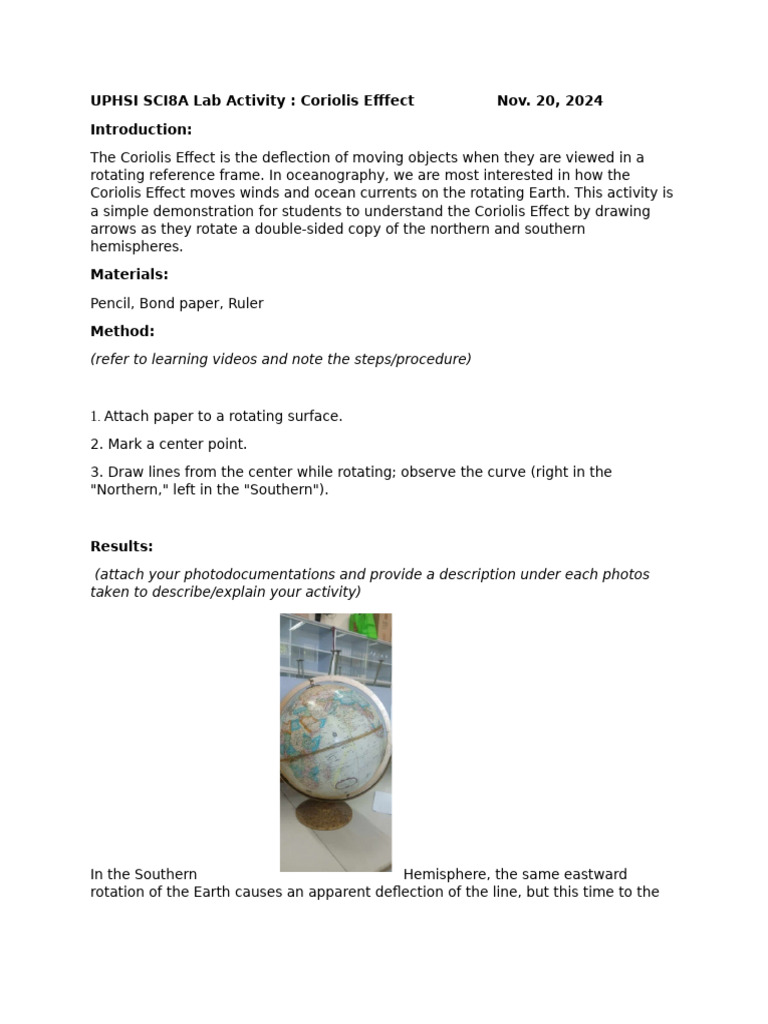 Coriolis Effect Activity | PDF | Earth | Nature