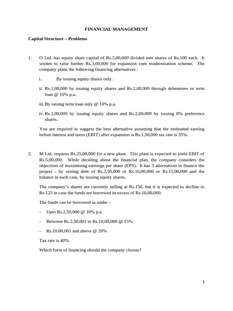 Jaihind - FM - Capital Structure - Problems - College | PDF | Capital Structure | Equity (Finance)