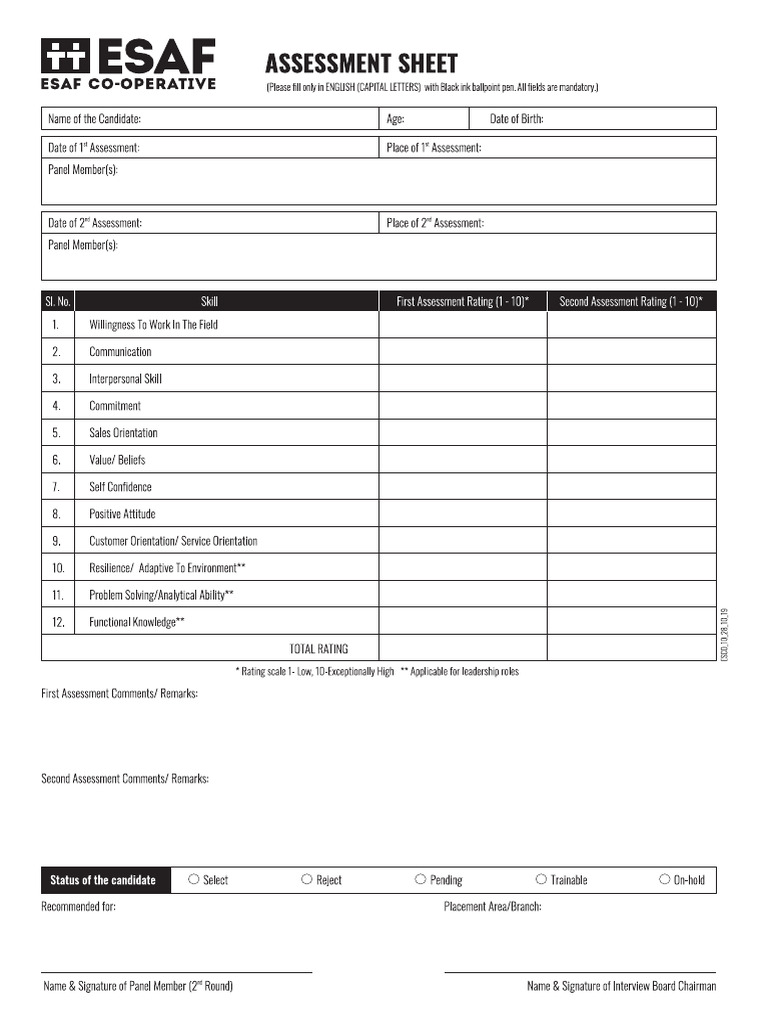Assesment Sheet | PDF
