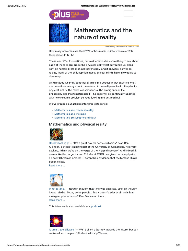 Mathematics and The Nature of Reality | PDF | Mathematics | Physics