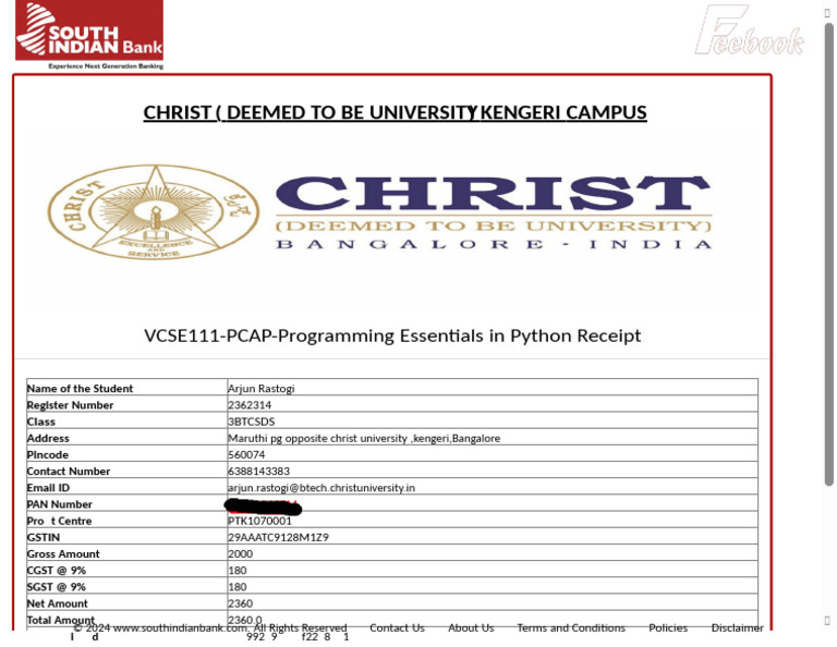 Student Receipt for Python Course | PDF