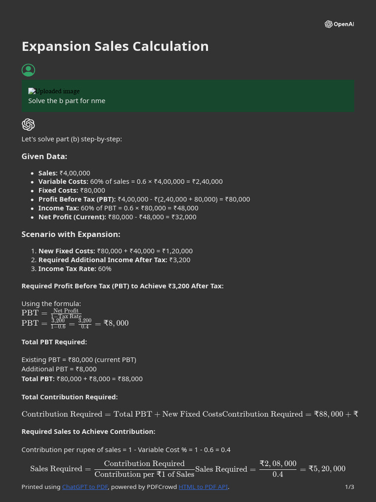 Expansion Sales Calculation | PDF | Cost | Economies