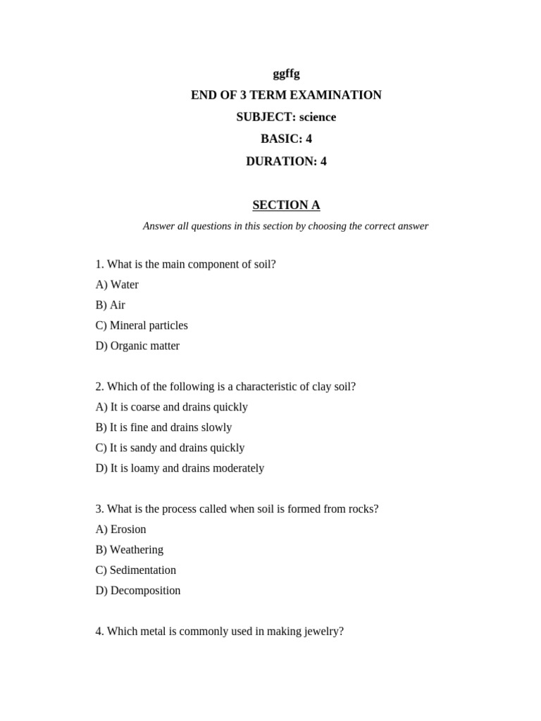 4 Science Examination Questions For GGFFG | PDF | Soil | Metals