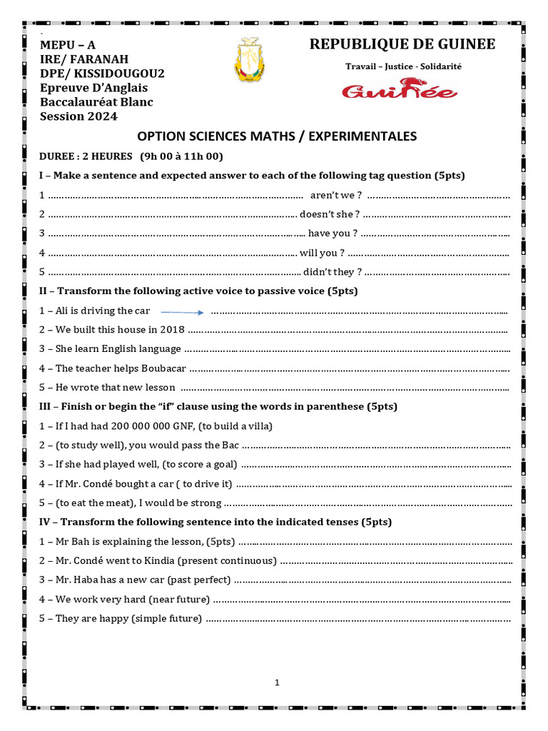 English Exam Practice for Baccalauréat | PDF