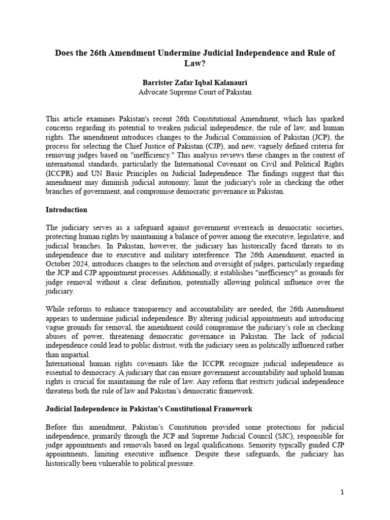 26th Amendment's Impact on Pakistan's Judiciary | PDF | Separation Of ...