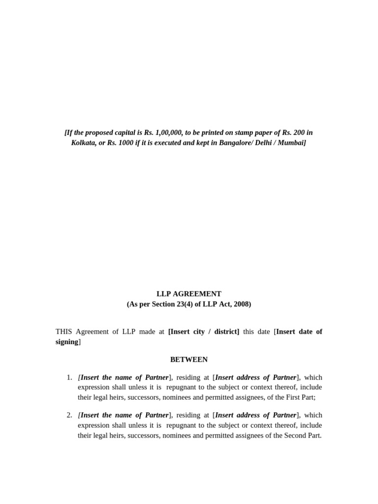 LLP Agreement Template for Partners | PDF | Limited Liability ...