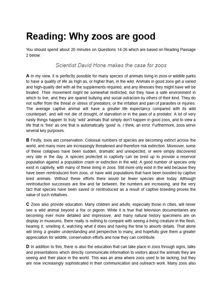 Reading - Why Zoos Are Good | PDF | Zoo