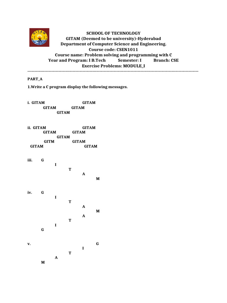 Excercise Problems Assignment 1 | PDF | Area | Computer Programming