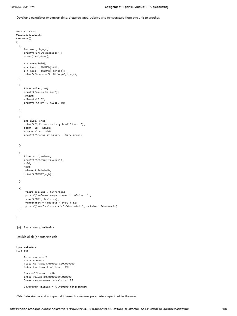 Assignmnet - 1 Part-B Module 1 - Colaboratory | PDF | Fahrenheit | Computer Programming