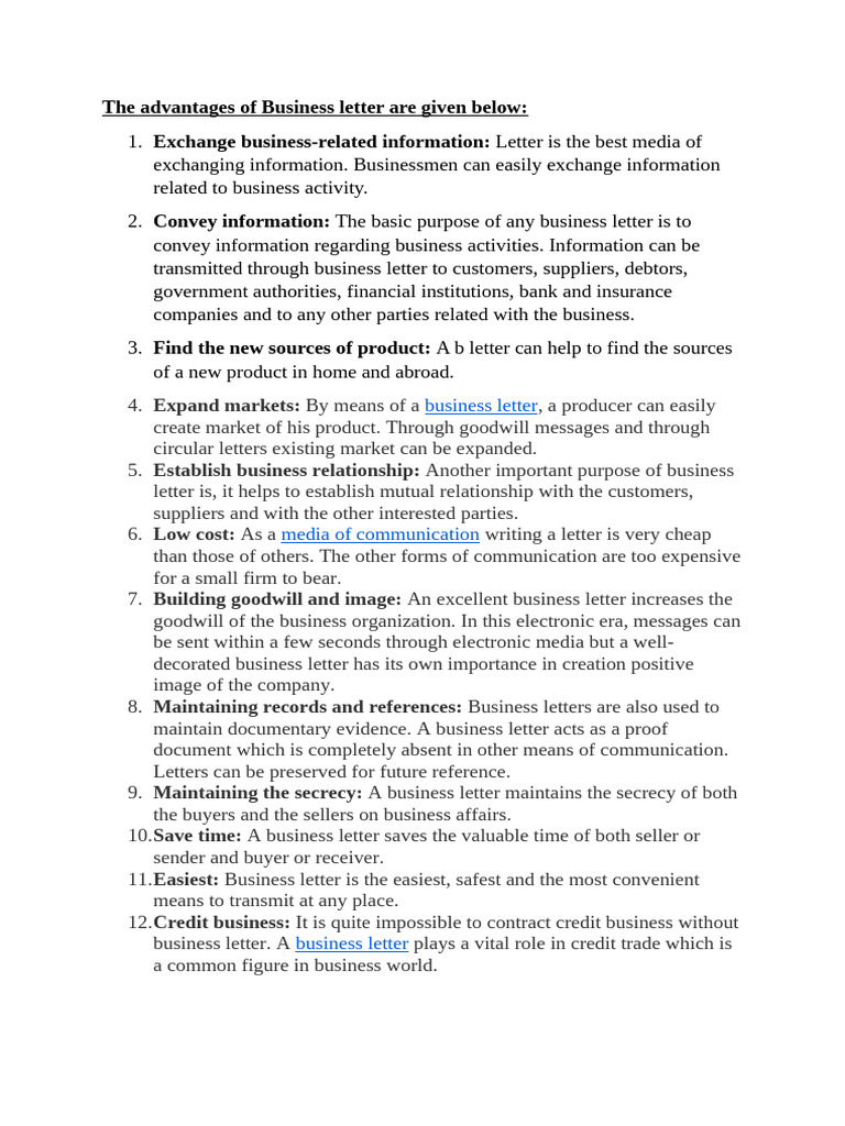 Advantages and Disadvantages of Business Letters | PDF | Information ...