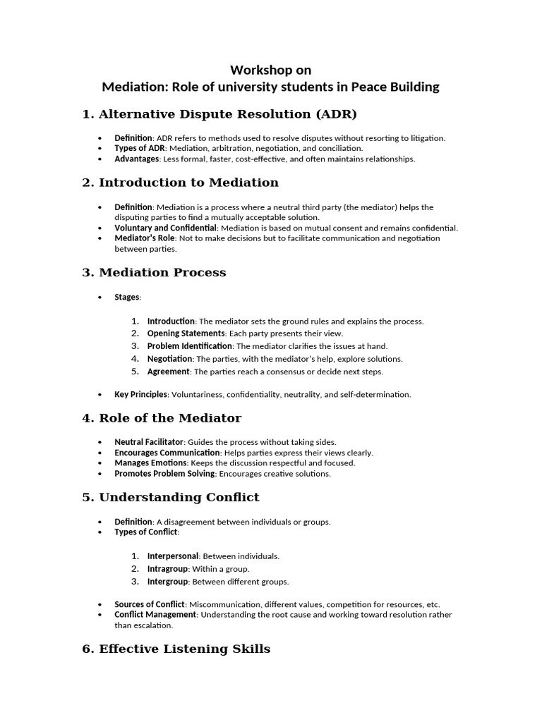 ADR Workshop for University Students | PDF | Mediation | Alternative ...