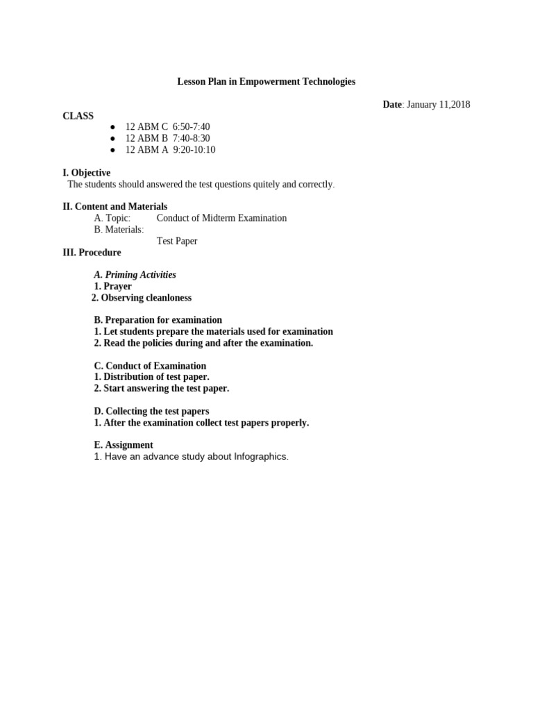 Midterm Exam Lesson Plan for ABM Classes | PDF
