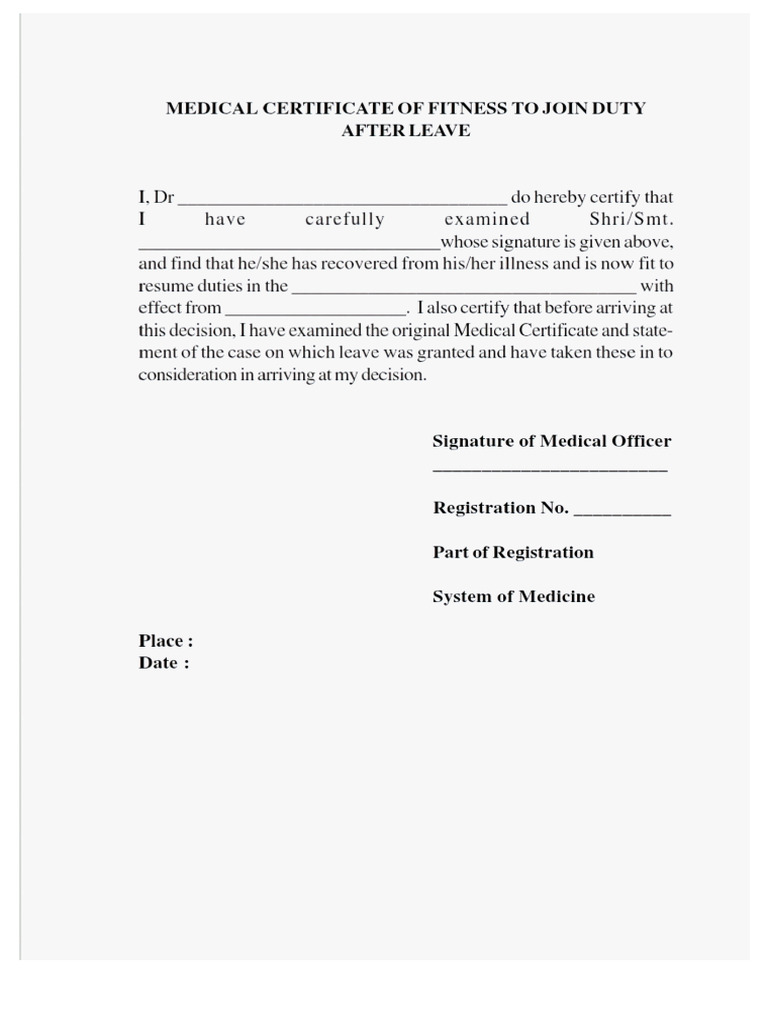Medical Fitness Certificate Form | PDF