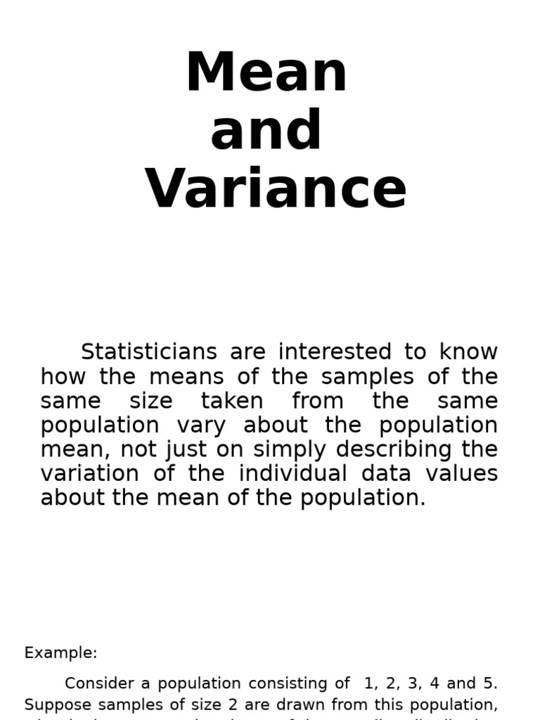 Mean and Variance of Sampling Distribution | PDF | Standard Deviation ...
