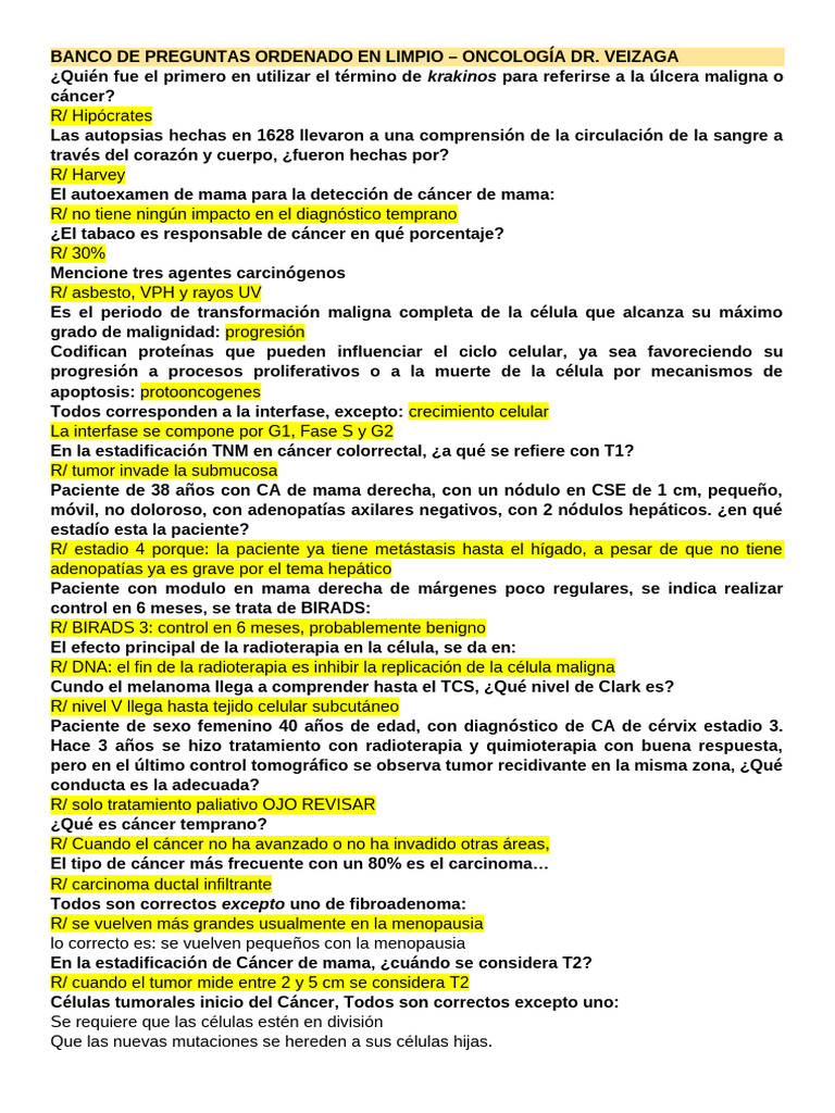 Banco de Preguntas Onco Completo Bonito Ordenado | PDF | Cáncer | Cáncer de mama
