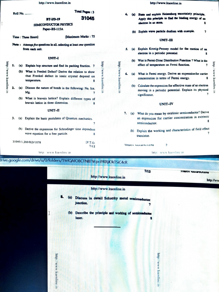 SCP PYQ 2019 | PDF | Semiconductors | Electron