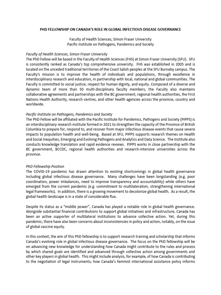 FHS PIPPS Phdfellowship Canadaandglobalhealthgovernance 2022 | PDF ...