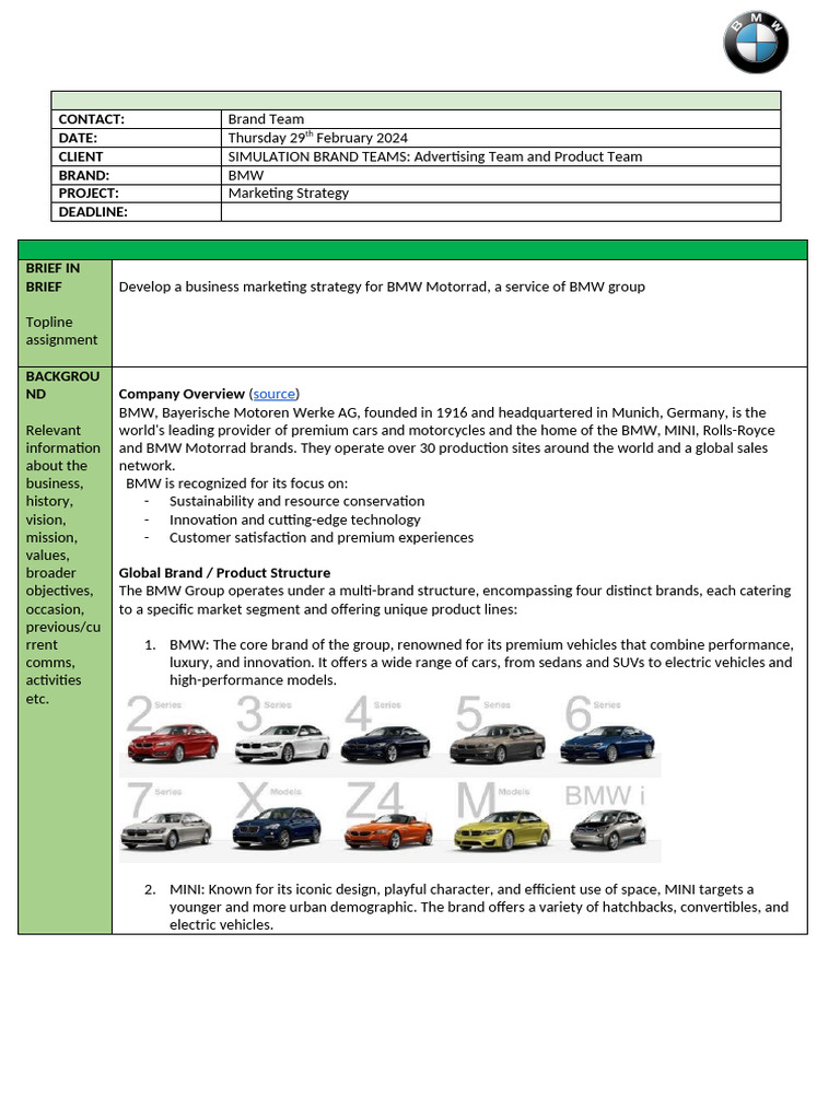 MKTG3003 SAMPLE Brand Brief - BMW | PDF | Bmw | Brand