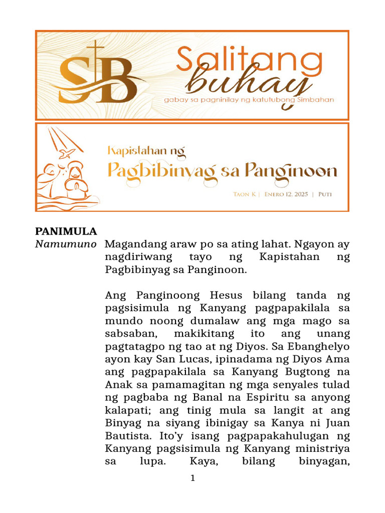 Kapistahan NG Pagbibinyag Sa Panginoon Abc 2025 | PDF