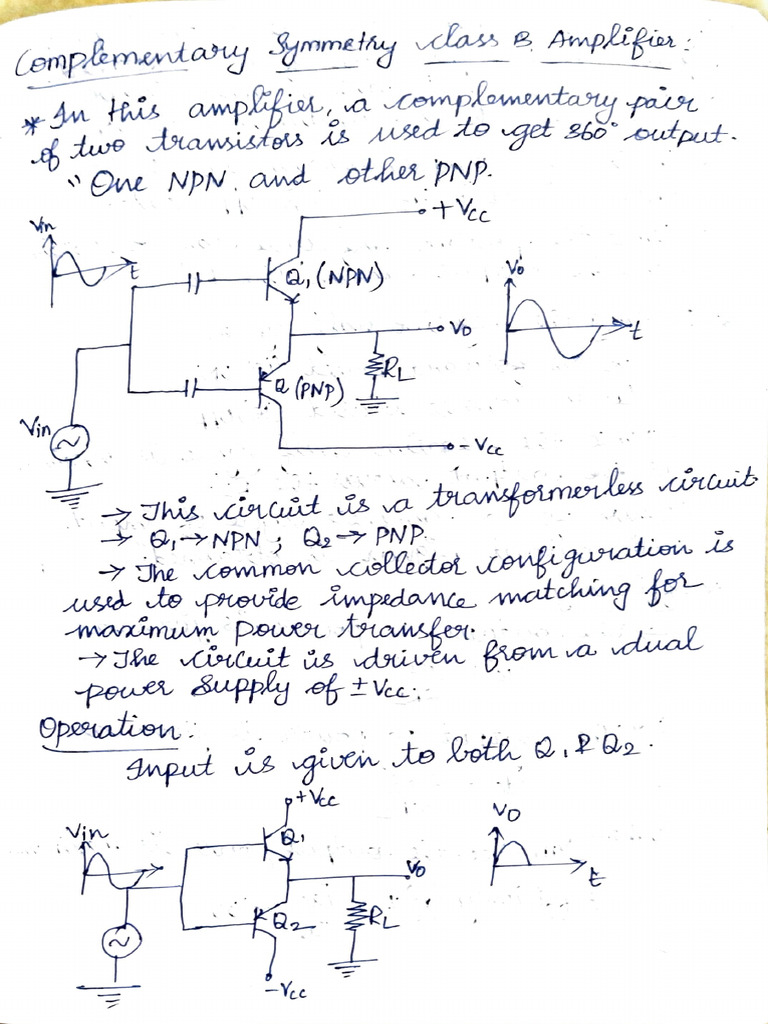 complementary symmetry class b amplifier | PDF | Electricity | Electrical Equipment