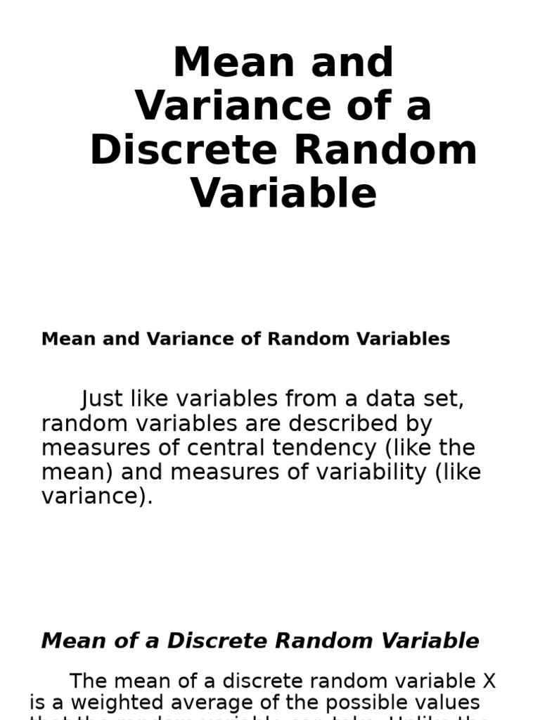 Mean and Variance of A Discrete Random Variable | PDF | Variance | Probability Distribution