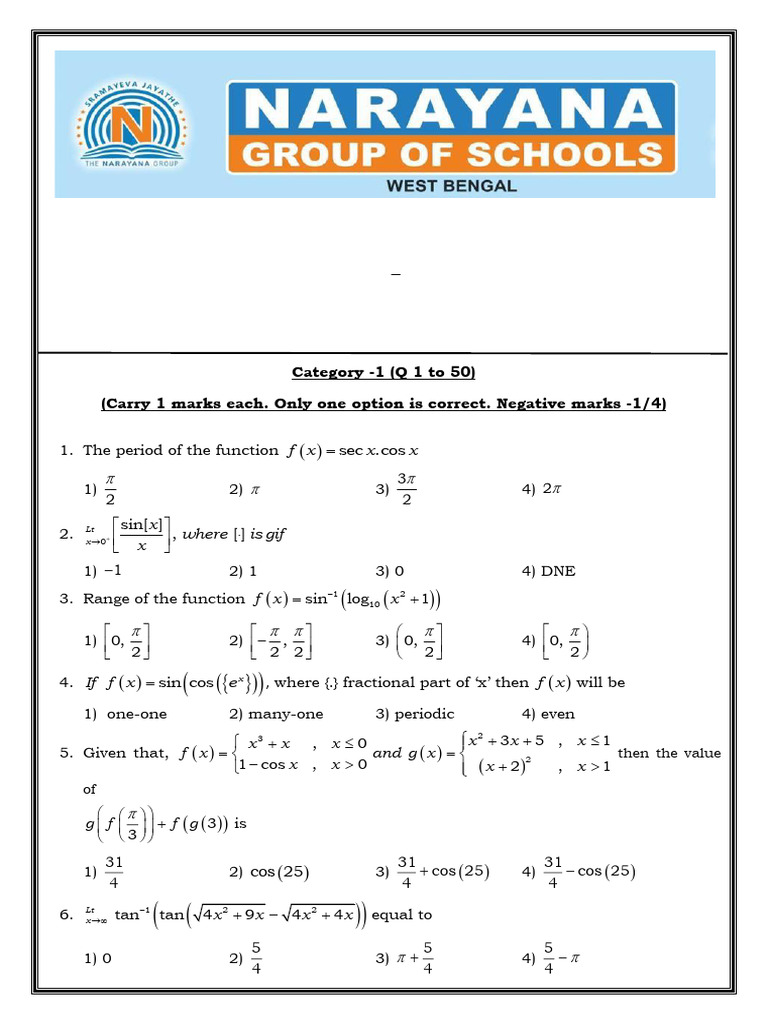 Wbjee Maths QP 07.01.2025 | PDF | Geometry | Functions And Mappings