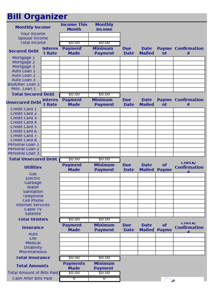 Comprehensive Bill Organizer Template | PDF | Loans | Credit