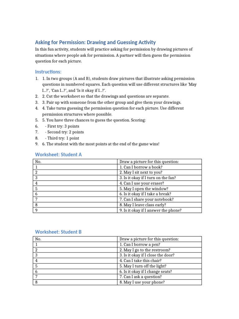 Asking For Permission Activity | PDF
