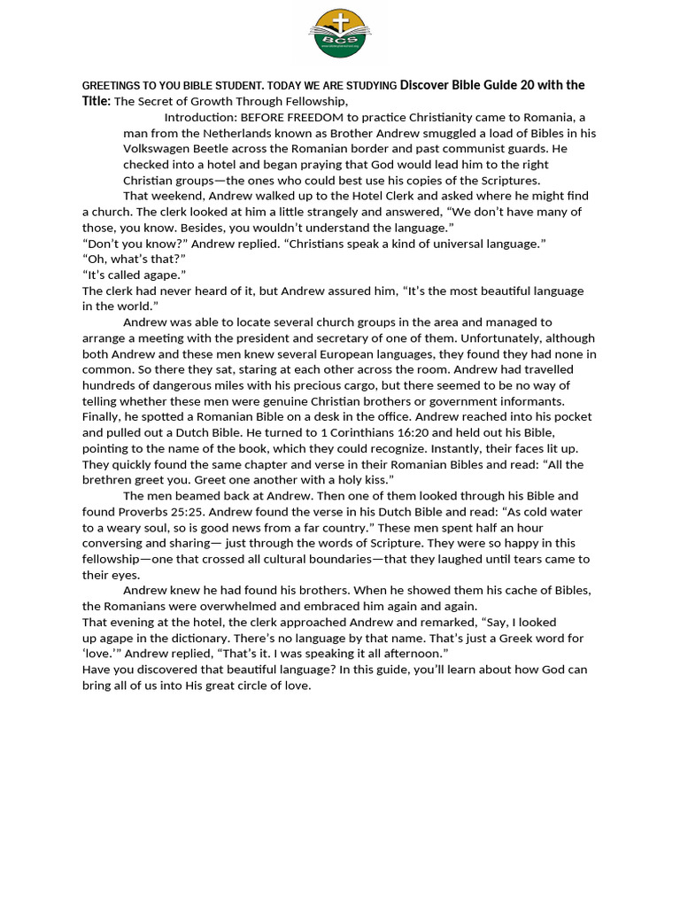 Growth Through Christian Fellowship Guide | PDF | Christian Church | Jesus