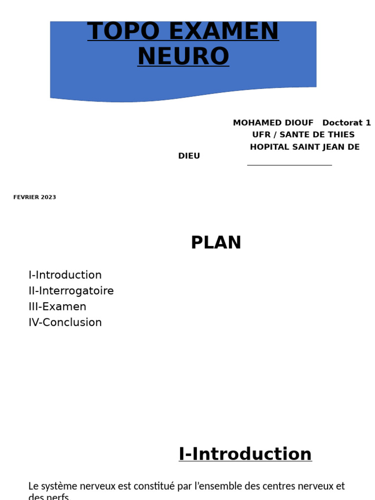 Examen Neuro Matrood | PDF | Aphasie | Pied