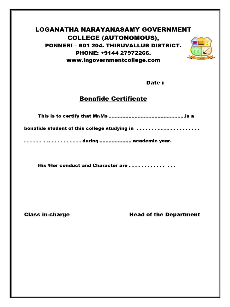 BONAFIDE CERTIFI dff-12-2 | PDF