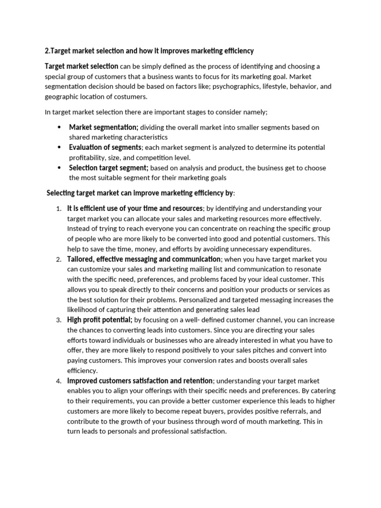 Target Market Selection for Marketing Efficiency | PDF | Marketing ...