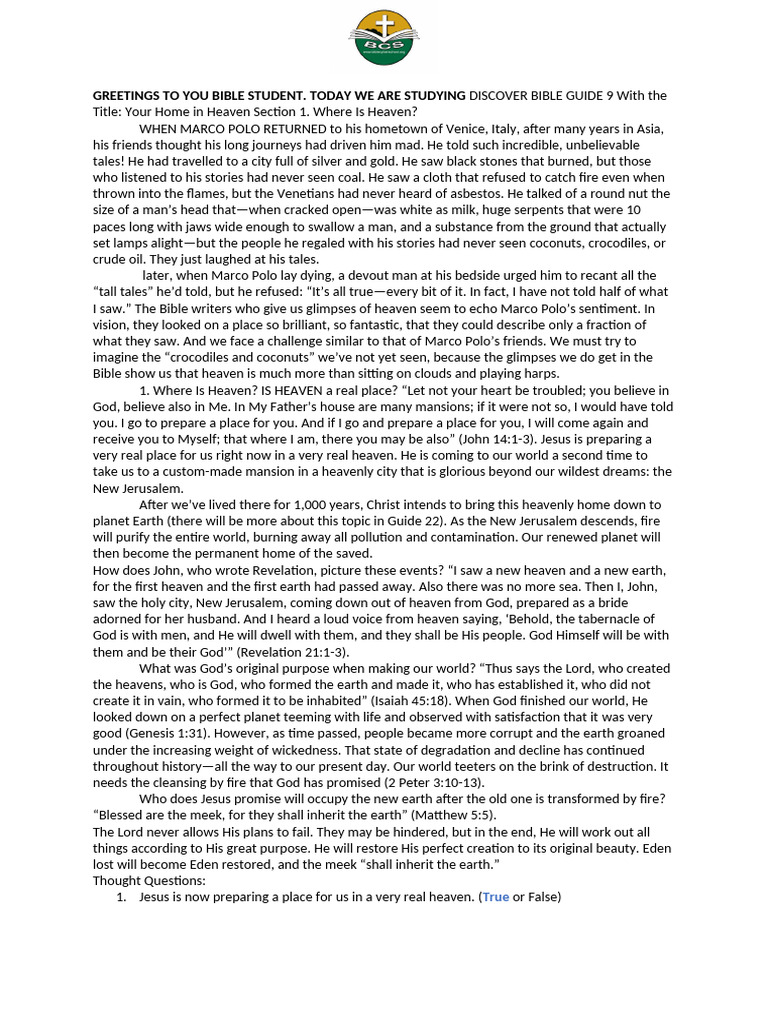 VOP Facilitator (Heaven) Script 9 | PDF | Jesus | Heaven