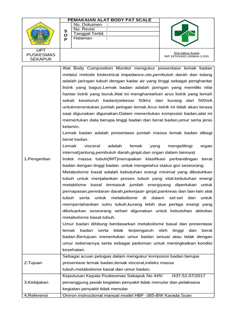 SOP Body Fat Monitor | PDF