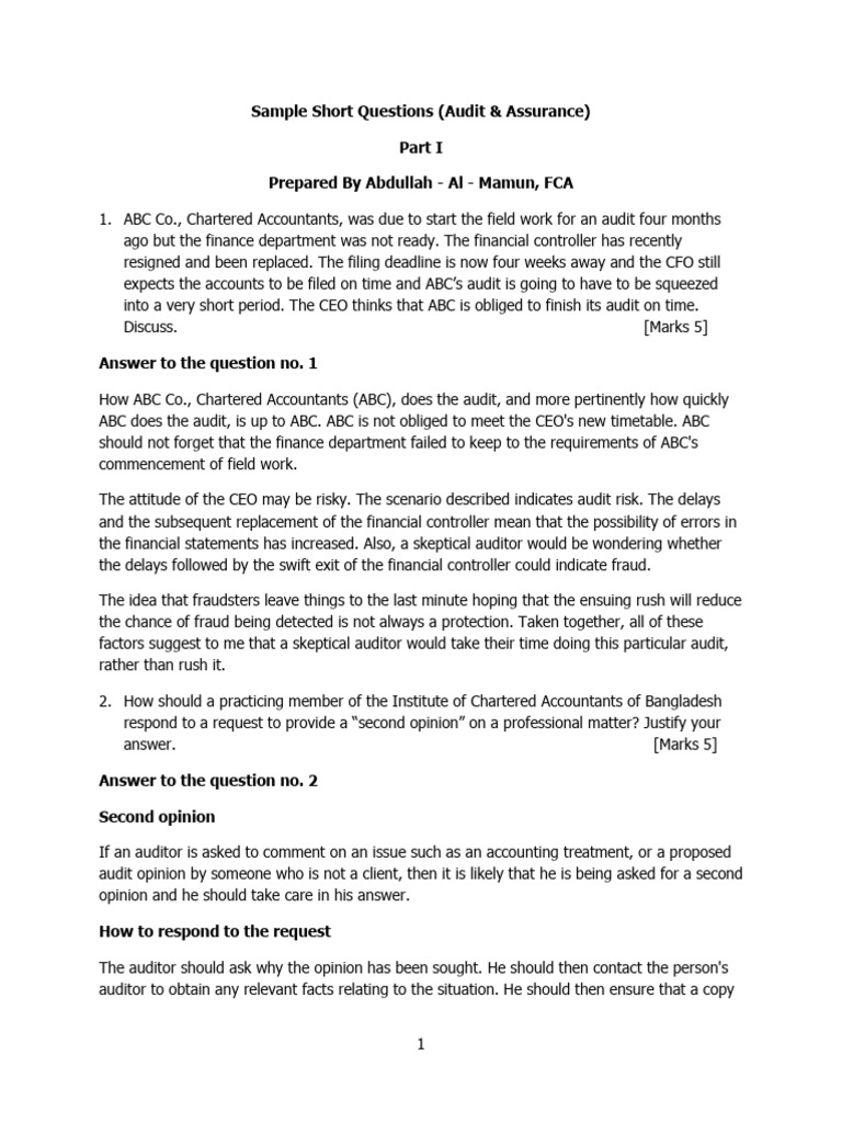 Sample Short Questions - Part I | PDF | Going Concern | Audit