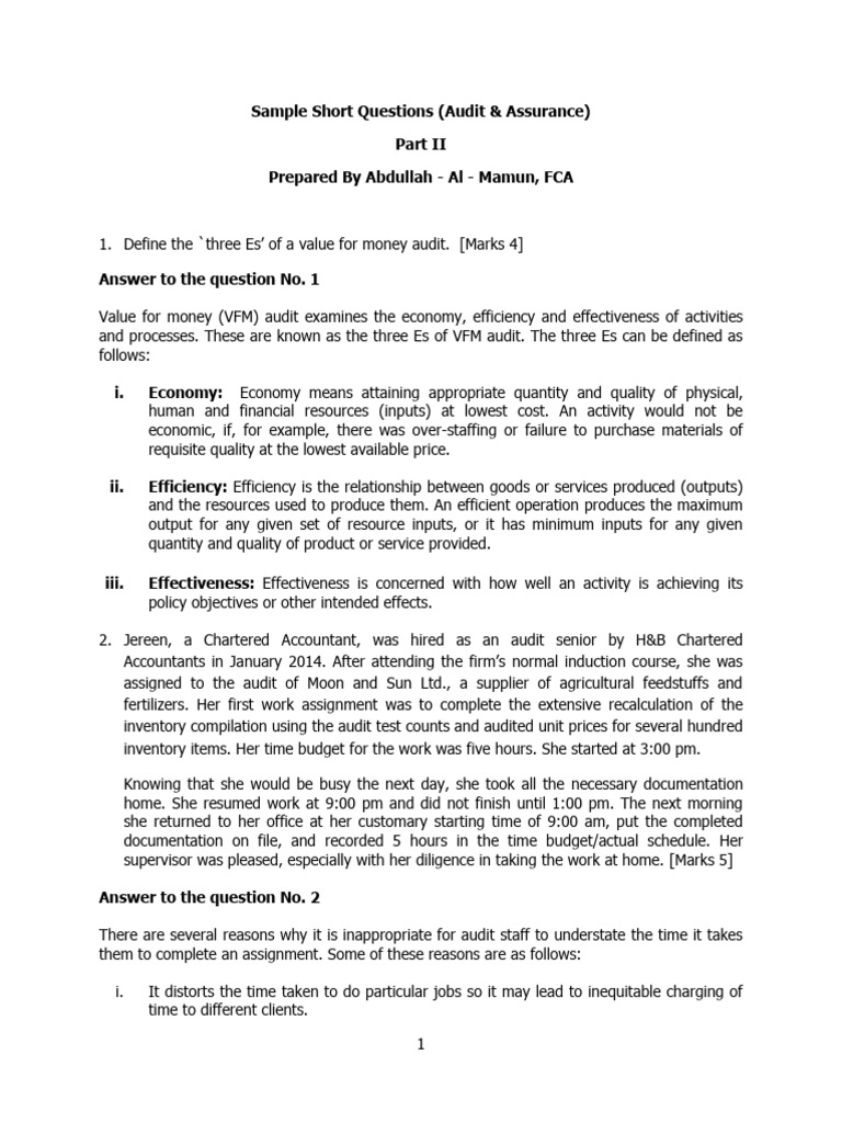 Sample Short Questions - Part II | PDF | Audit | Auditor's Report