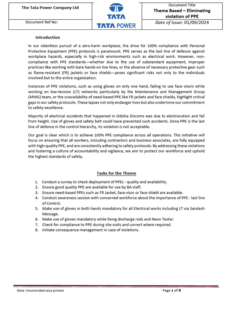 Theme Based Safety Drive - Odisha Discom - Eliminating Violation of PPE ...