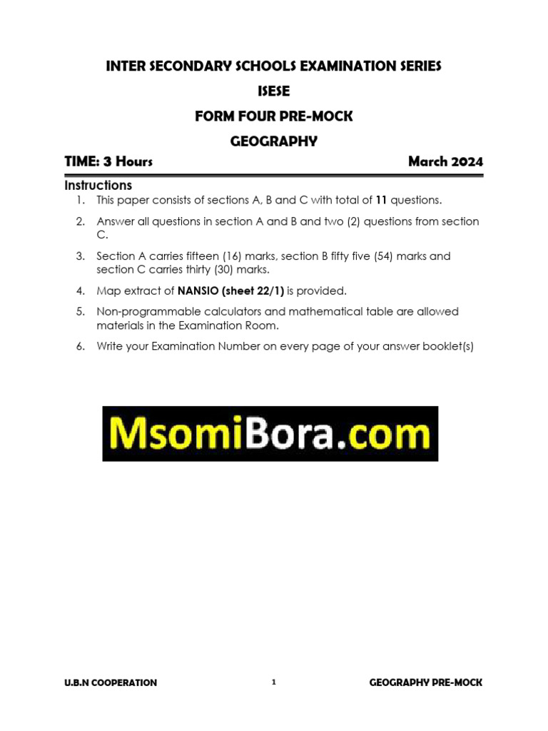Geography Pre-Mock Exam: Nansio Map 22/1 | PDF | Glacier | Oceans