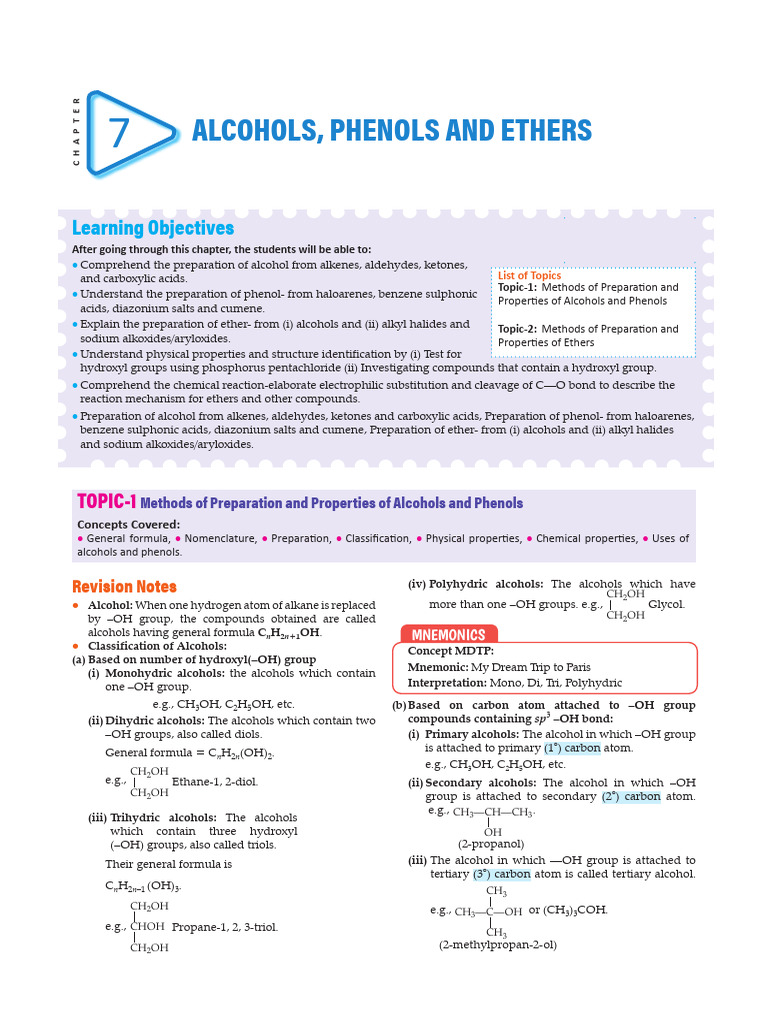 Class 12 Chemistry Neet Study Maerials 7. Alcohols, Phenols and Ethers | PDF | Ether | Ester