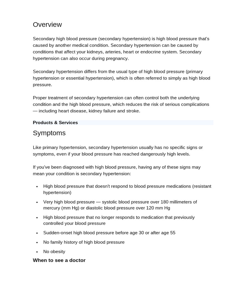 Secondary Hypertension | PDF | Hypertension | Blood Pressure