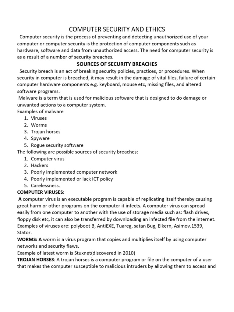 961 - Computer Security and Ethics | PDF | Computer Virus | Security